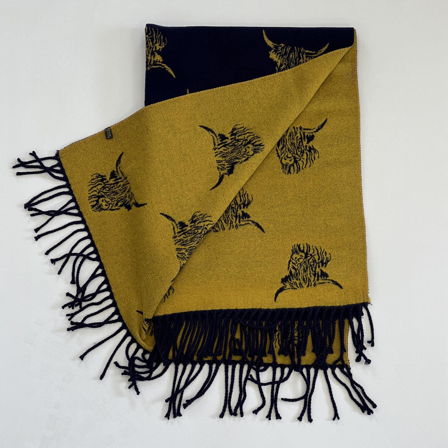 House of Tweed Reversible Highland Cow Print Scarf – Warwickshire Clothing