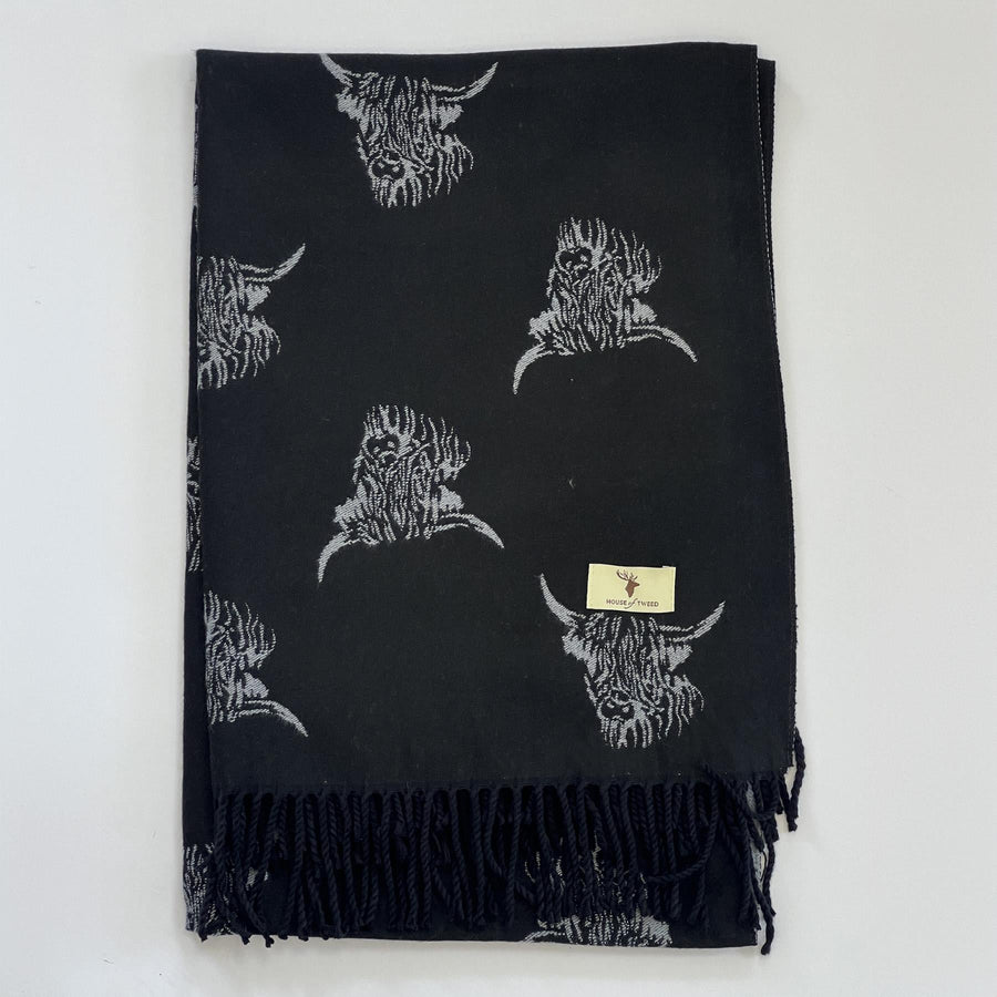 House of Tweed Reversible Highland Cow Print Scarf – Warwickshire Clothing