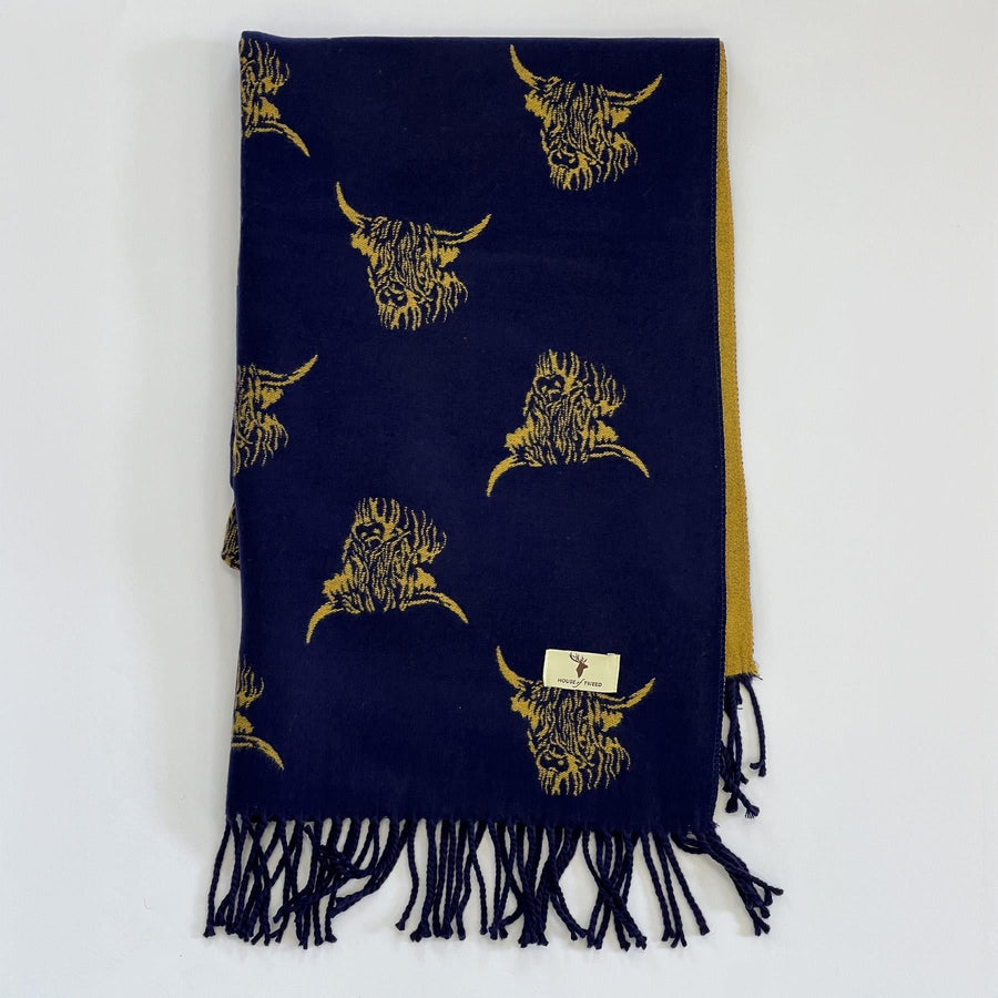House of Tweed Reversible Highland Cow Print Scarf – Warwickshire Clothing