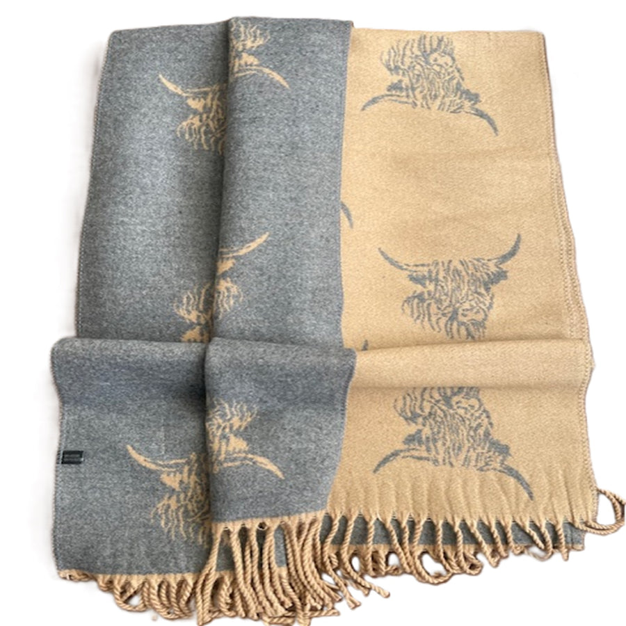 House of Tweed Reversible Highland Cow Print Scarf – Warwickshire Clothing