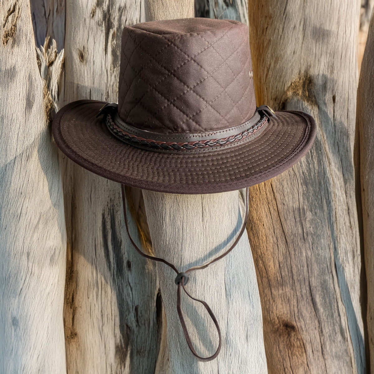 Hazy Blue Quilted Waxed Cotton Outback Bush Hat - Davenport ...