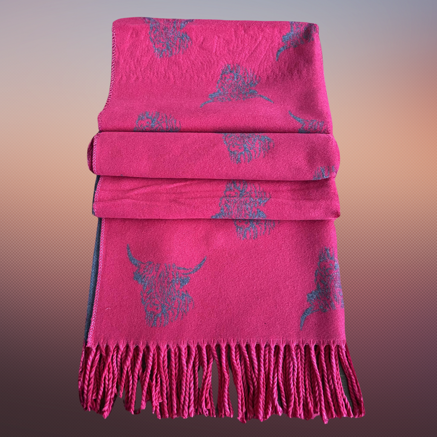 House of Tweed Reversible Highland Cow Print Scarf – Warwickshire Clothing