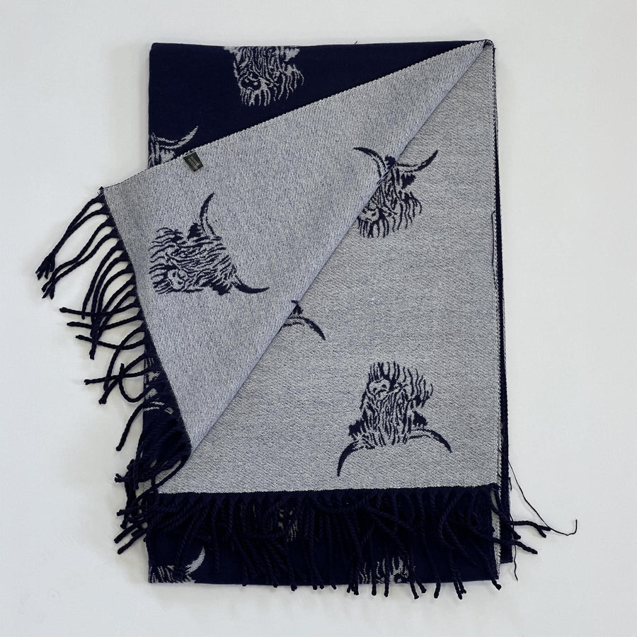 House of Tweed Reversible Highland Cow Print Scarf – Warwickshire Clothing