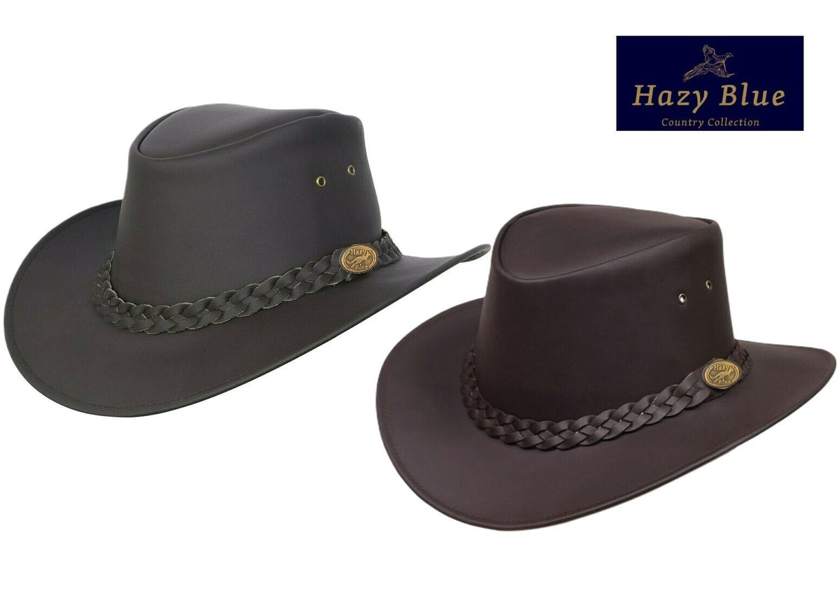 Hazy Blue Leather Australian Style Outback Cowboy Bute Style Hat ...